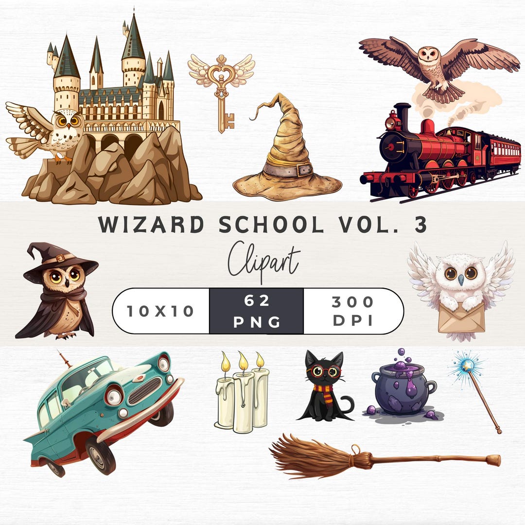Wizard School Clipart Pack, Magic School PNG, Commercial Use, Wand ...