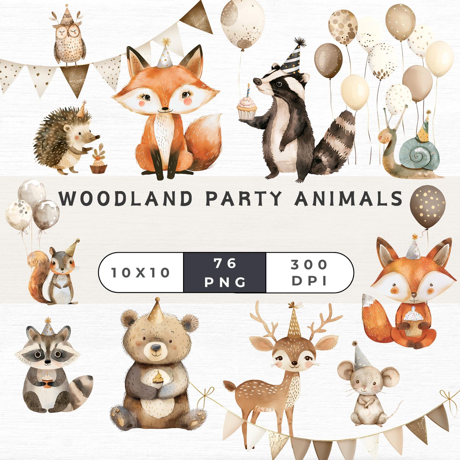 Woodland Animals Clipart, Party Animal Clipart, Woodland Birthday ...