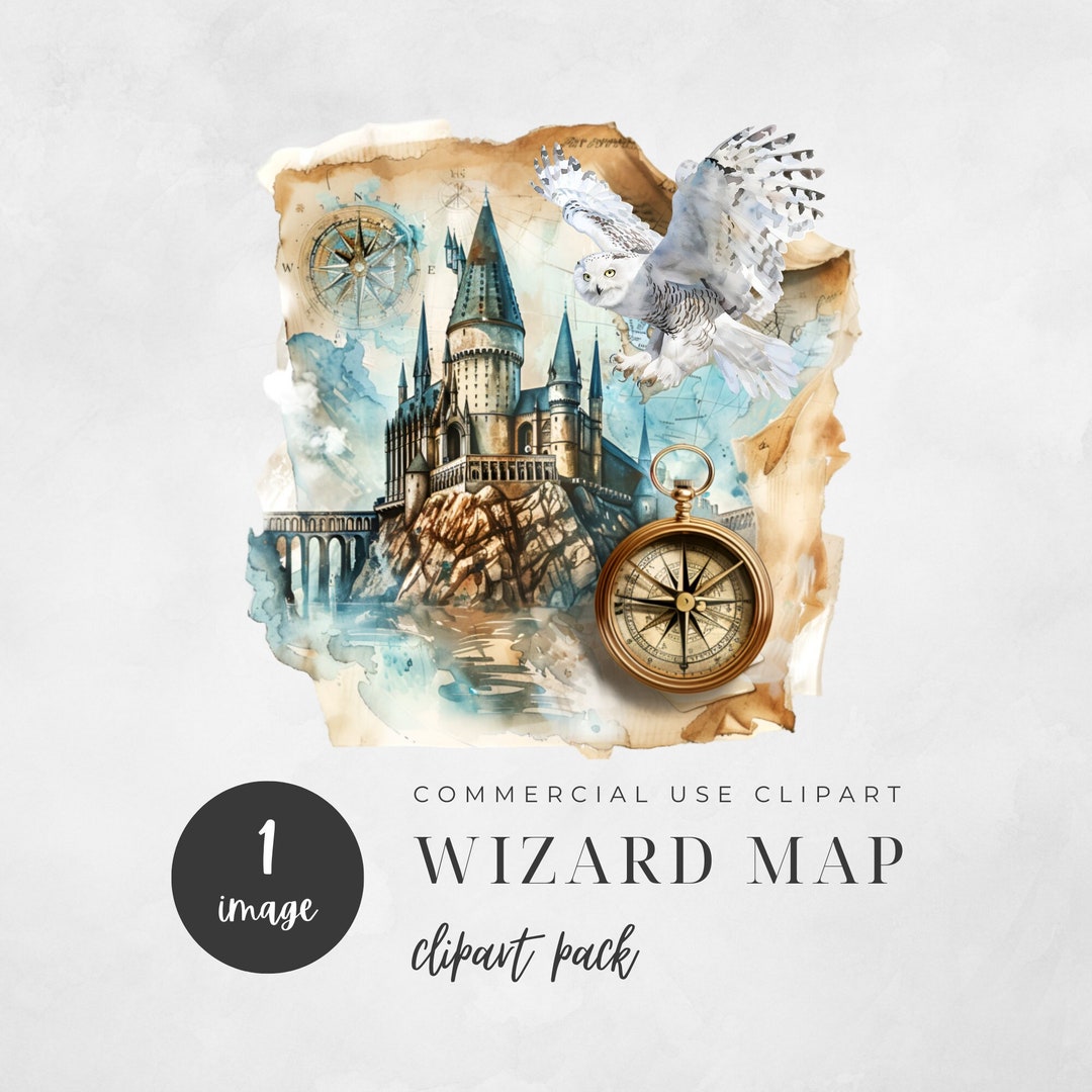 Wizard School Clipart, Watercolor Wizard Map, Wizard Owl, Wizard Castle ...