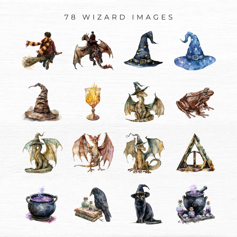 78 Wizard School Watercolor Clip Art, Magic Wizard Clipart Pack Pngs ...
