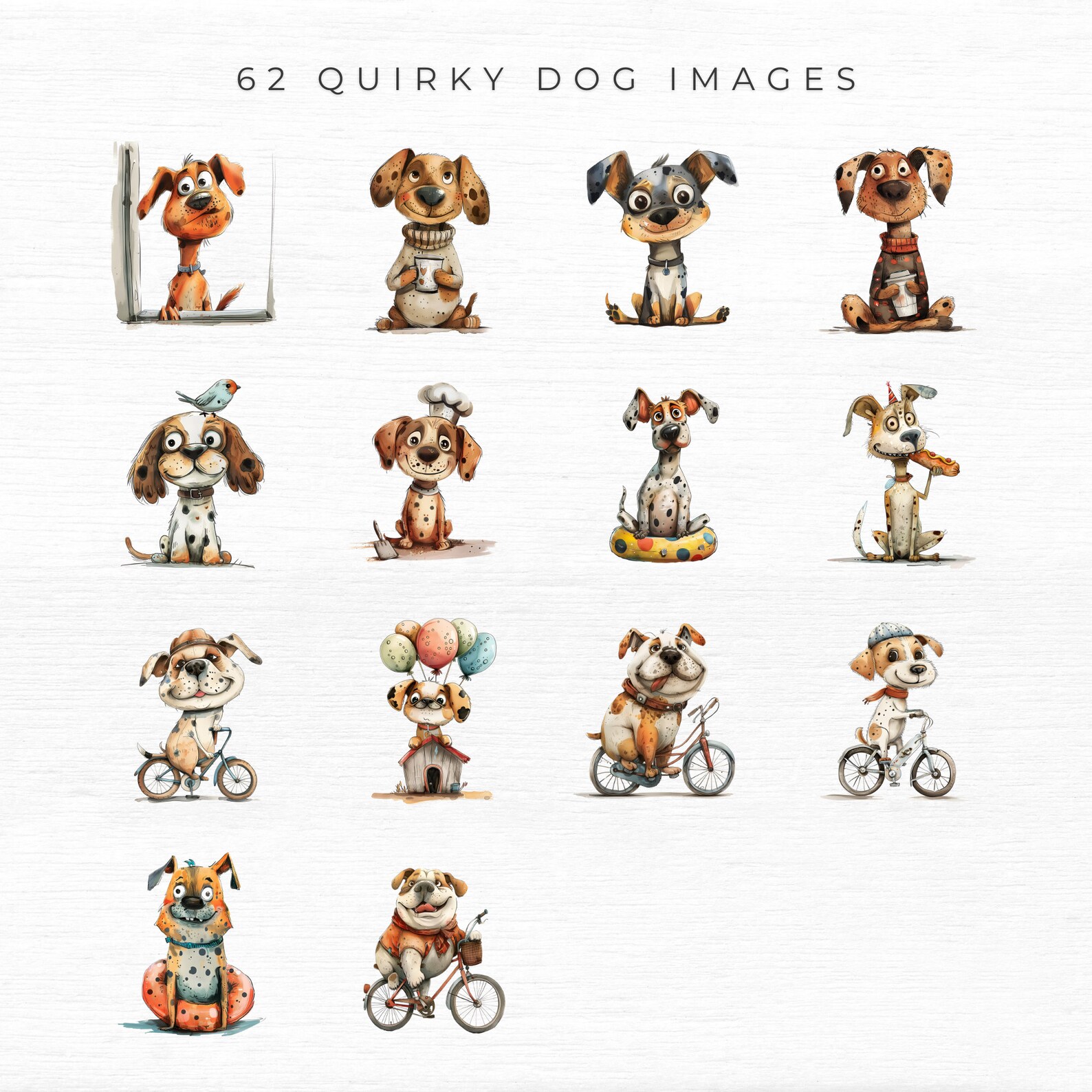 62 Quirky Dog Clipart, Whimsical Dogs Clipart, Cute Dog Clipart, Funny ...