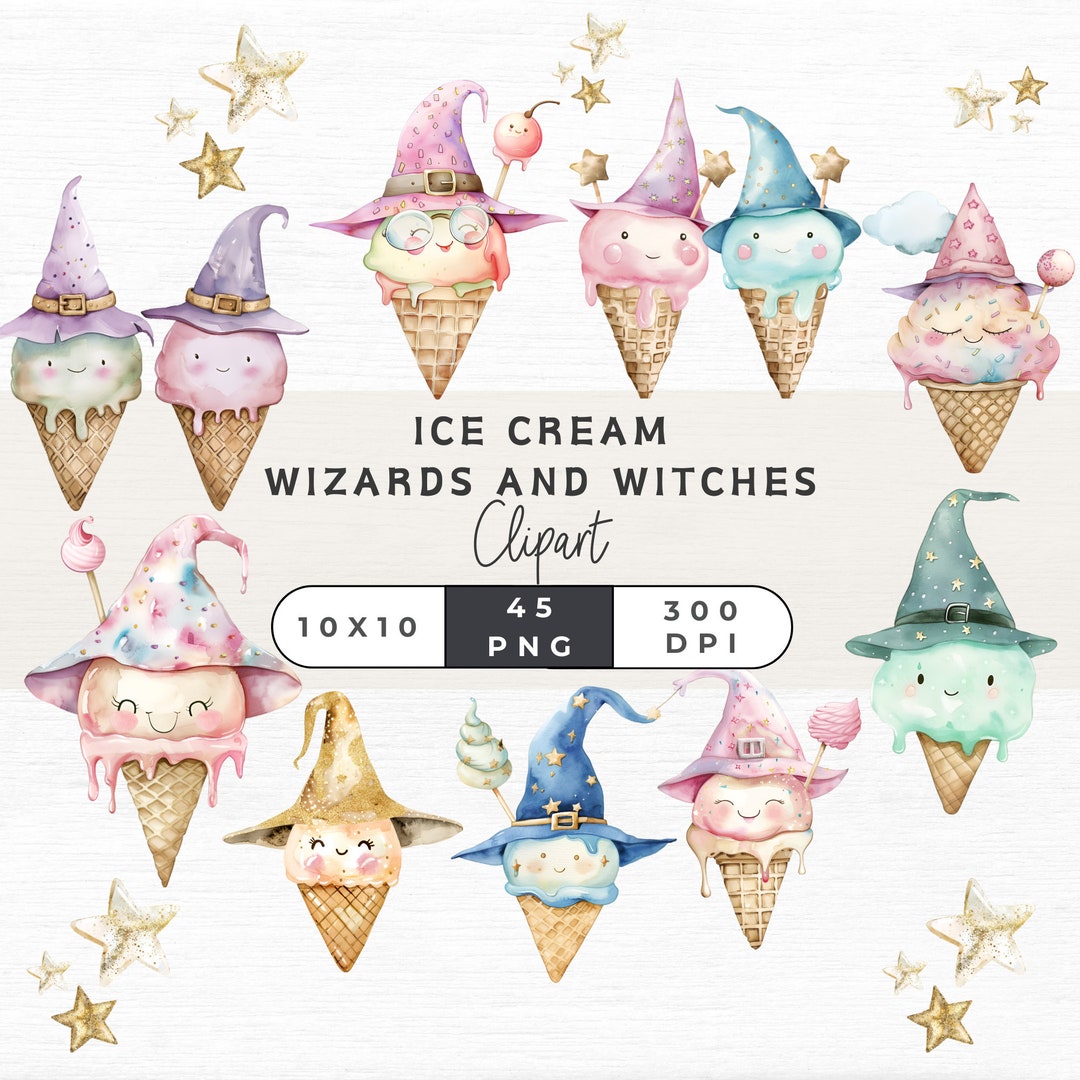 Ice Cream Clipart, Witch and Wizard PNG, Summer Sweet Treats, Wizard ...
