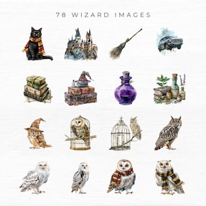 78 Wizard School Watercolor Clip Art, Magic Wizard Clipart Pack Pngs ...