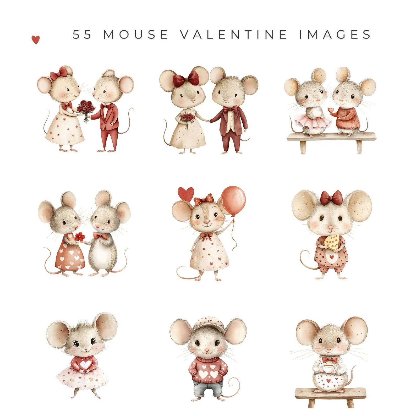 Cute Mouse Clipart, Woodland Animals Valentine Clipart, Watercolor Mice ...