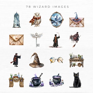 78 Wizard School Watercolor Clip Art, Magic Wizard Clipart Pack Pngs ...