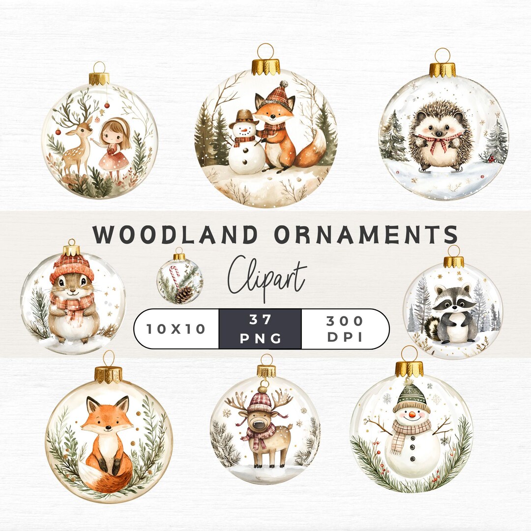 Christmas Woodland Animals Clipart, Winter Animal Clipart, Cute Forest ...