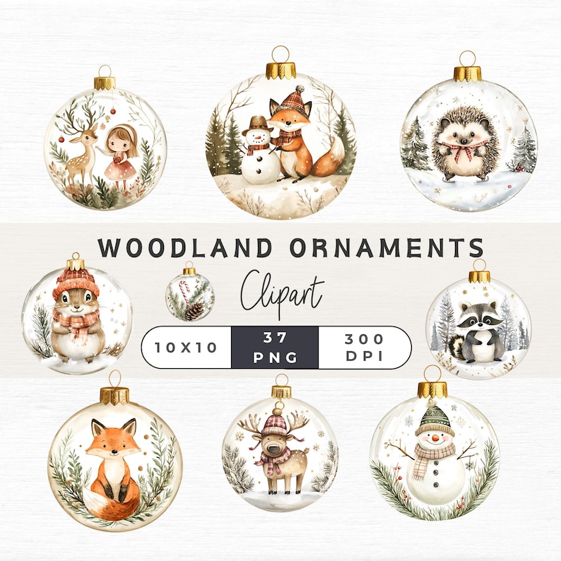 Christmas Woodland Animals Clipart, Winter Animal Clipart, Cute Forest ...