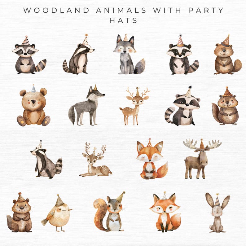 Woodland Animals Clipart, Party Animal Clipart, Woodland Birthday ...