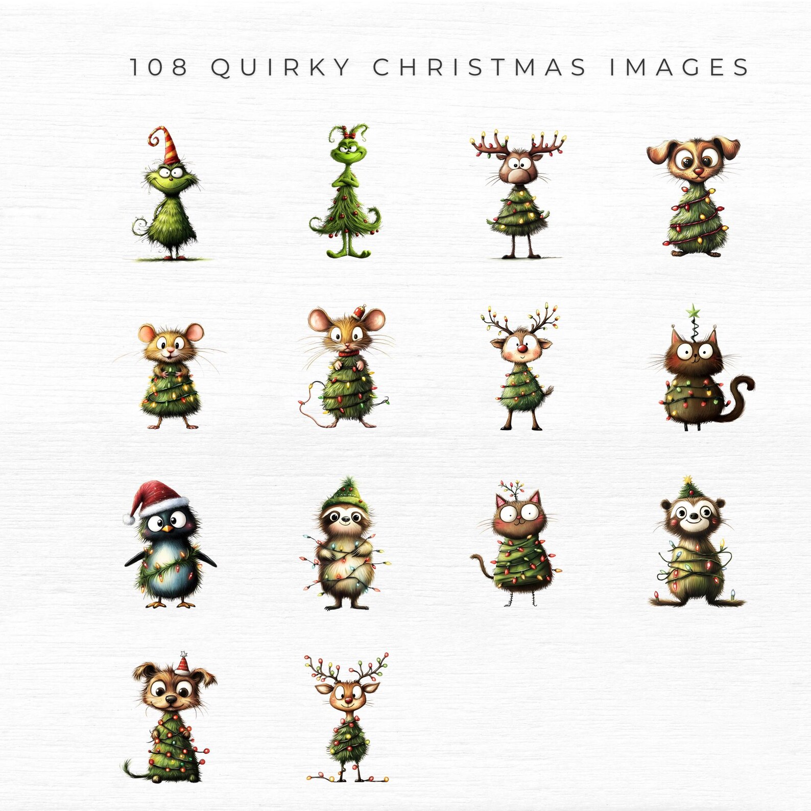 Quirky Christmas Clipart, Watercolor Whimsical Graphics, Quirky Santa ...