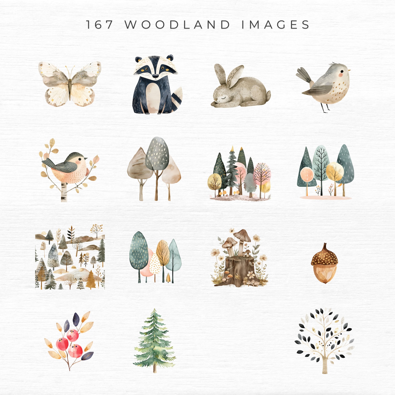 167 Woodland Animals Clipart, Woodland Nursery, Boho Woodland ...