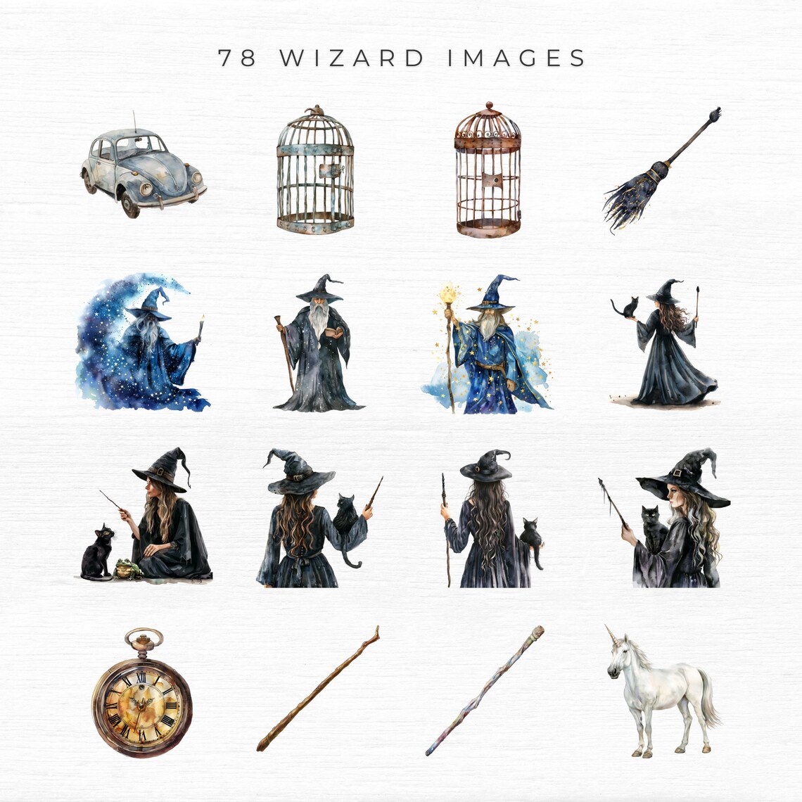 78 Wizard School Watercolor Clip Art, Magic Wizard Clipart Pack Pngs ...