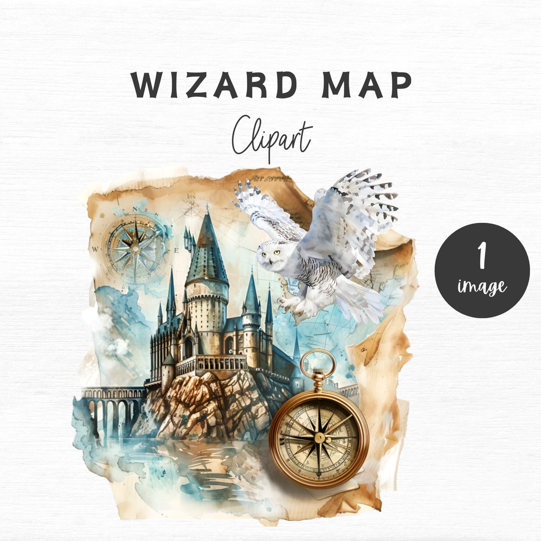 Wizard School Clipart, Watercolor Wizard Map, Wizard Owl, Wizard Castle ...