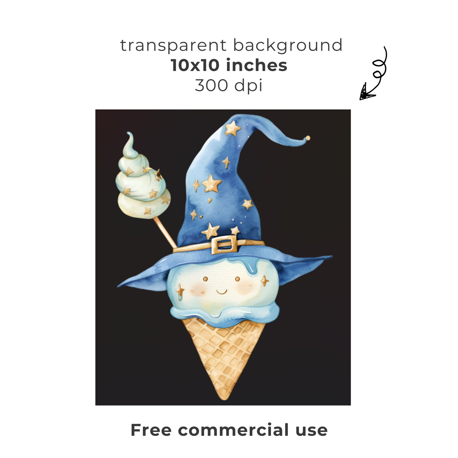 Ice Cream Clipart, Witch and Wizard PNG, Summer Sweet Treats, Wizard ...