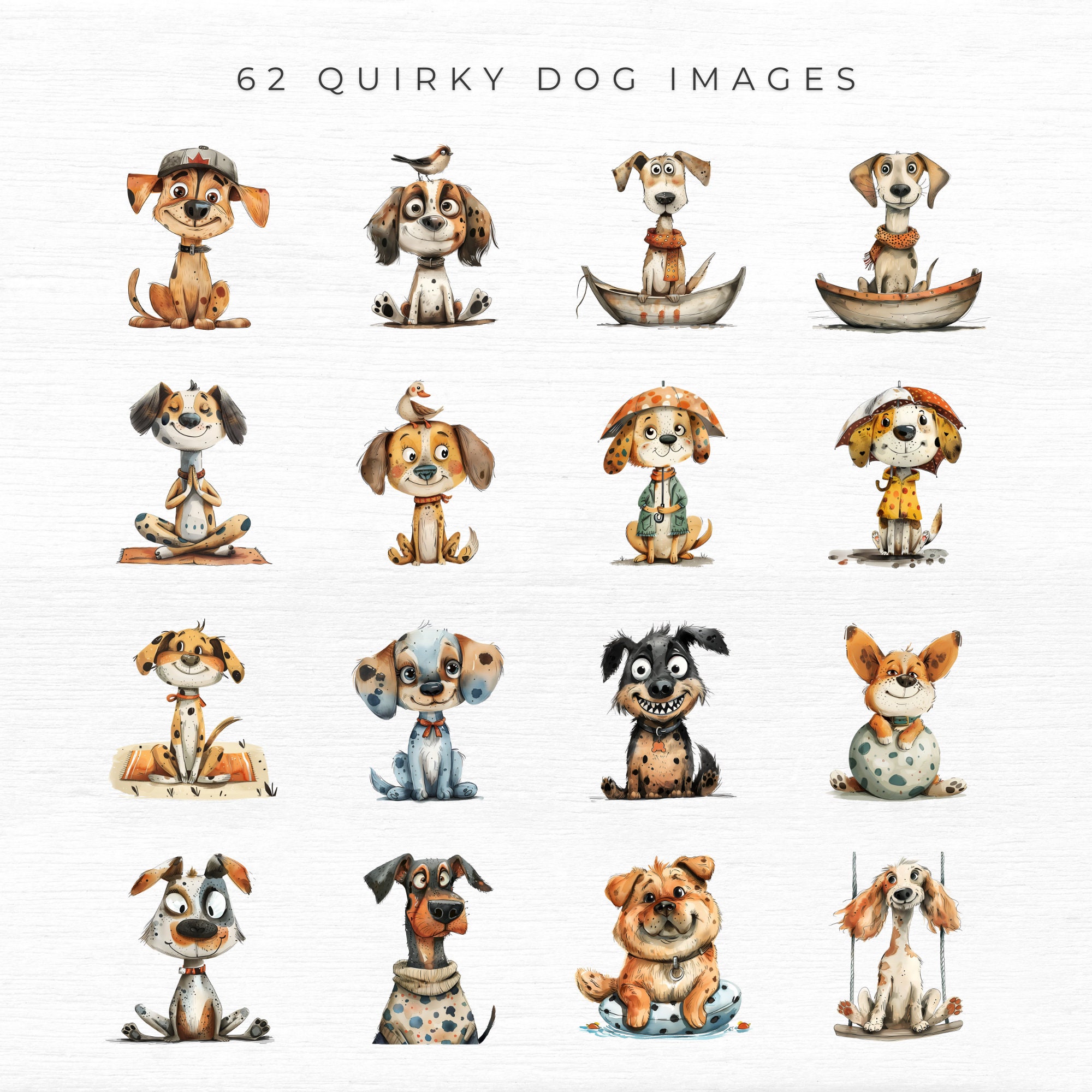 62 Quirky Dog Clipart, Whimsical Dogs Clipart, Cute Dog Clipart, Funny ...