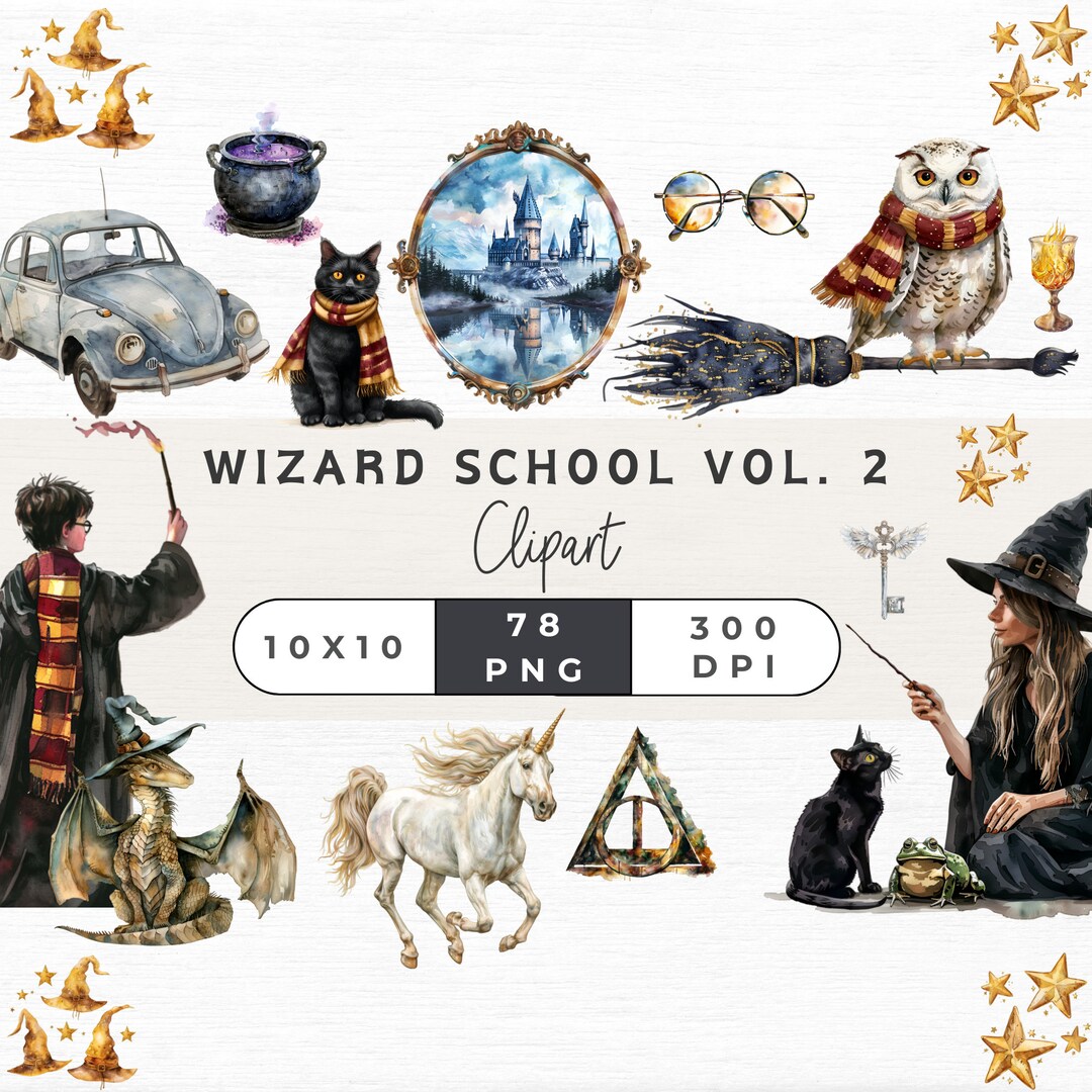 78 Wizard School Watercolor Clip Art, Magic Wizard Clipart Pack Pngs ...