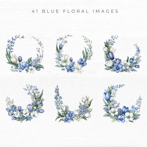 Blue Floral Clipart, Wedding Clip Art, Watercolor Floral Clipart, Tulip ...