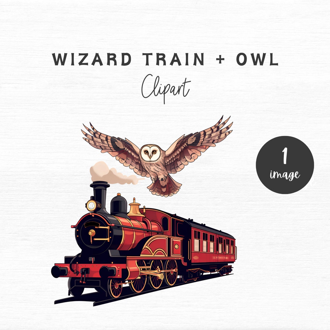 1 Wizard School Clipart, Watercolor Wizard Owl Train, Watercolor Owl ...