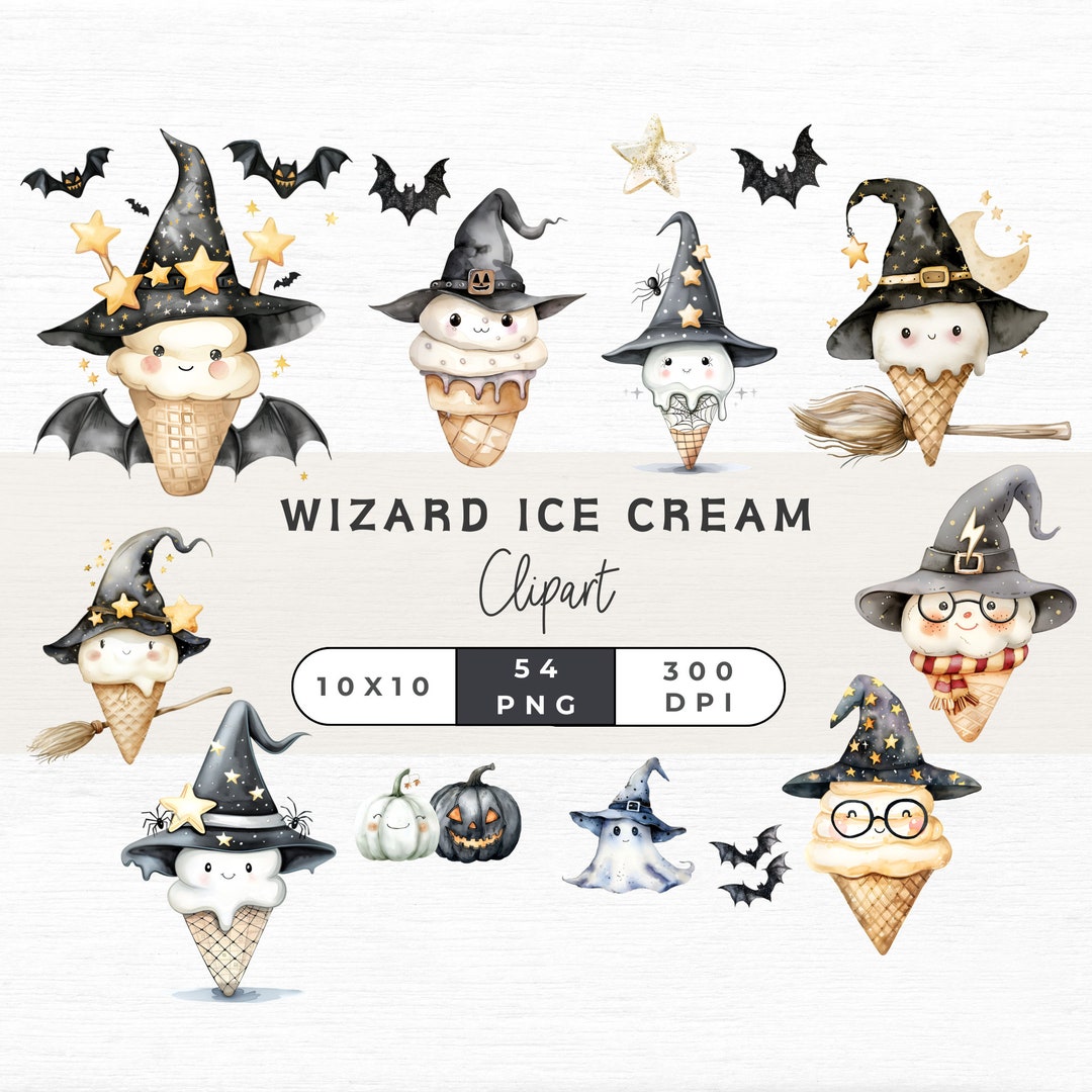 Ice Cream Clipart, Witch and Wizard PNG, Halloween Clipart, Sweet ...