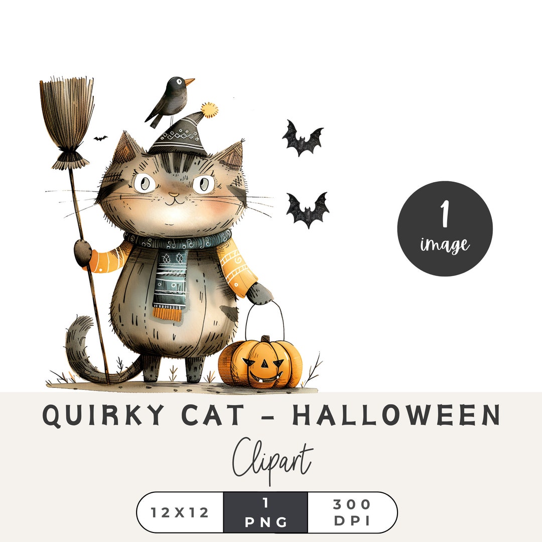 Quirky Cat Clipart, Halloween Clipart, Cats Png, Cute Animals, Quirky ...