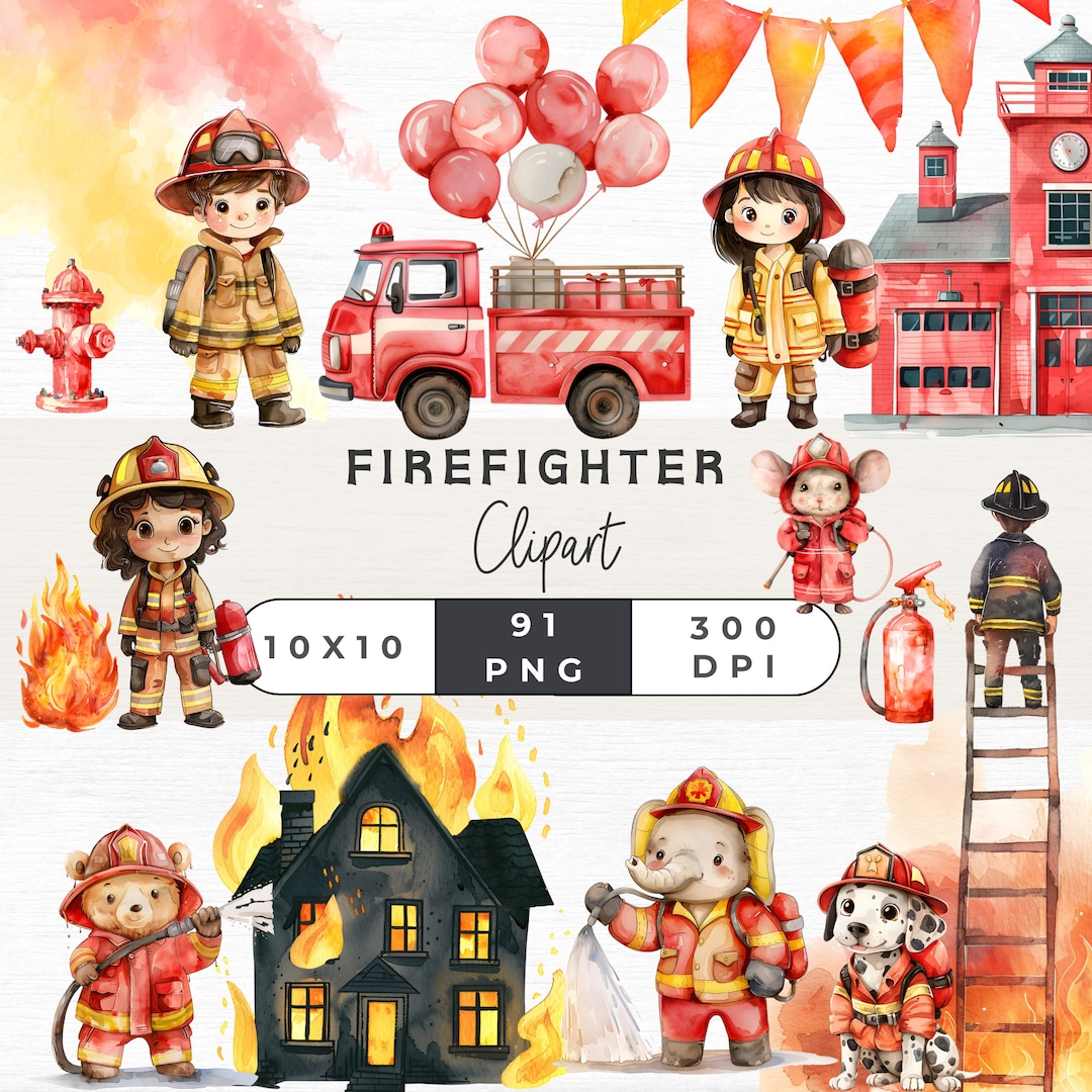Watercolor Firefighter Clipart, Fire Department Clipart PNG, Fire ...