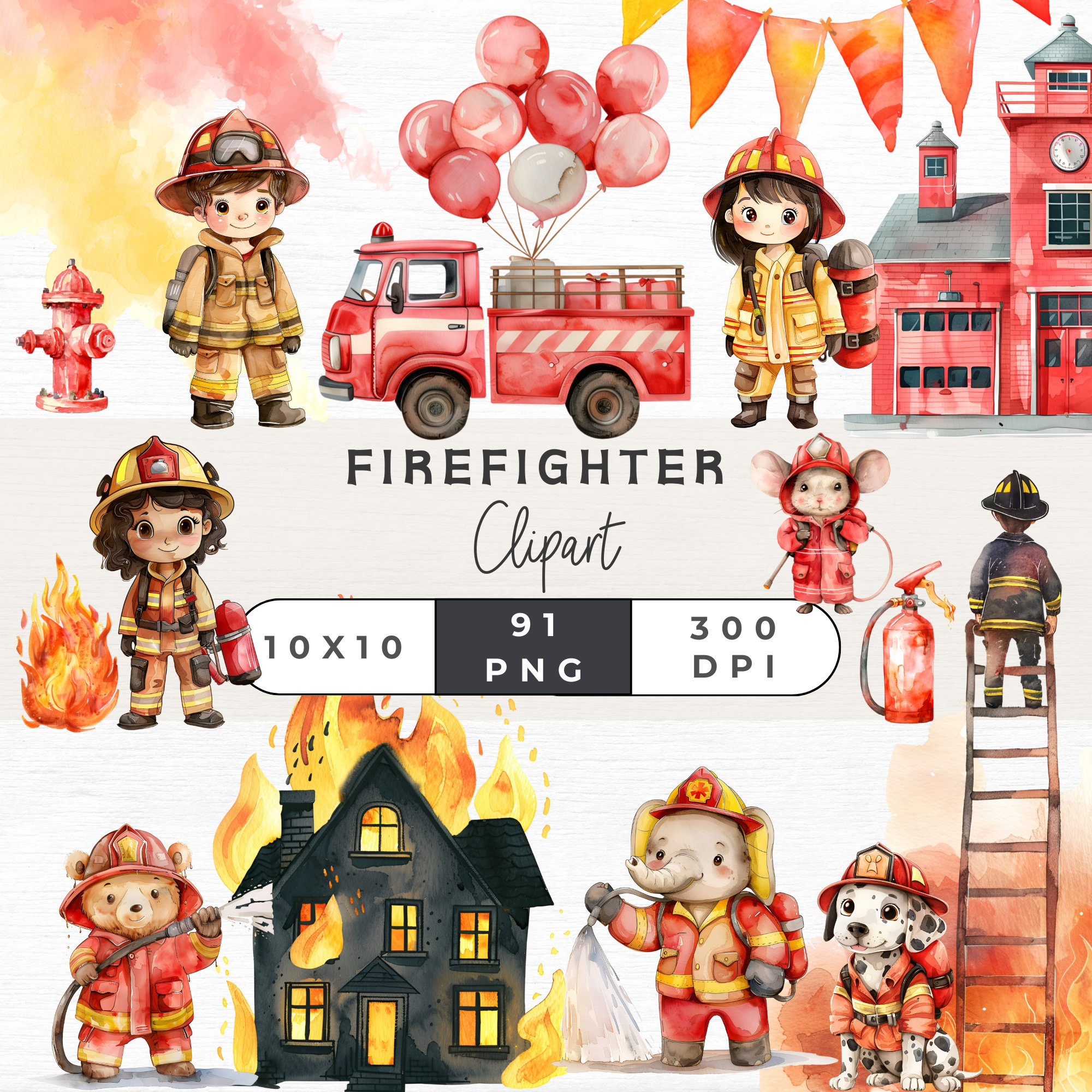 Watercolor Firefighter Clipart, Fire Department Clipart PNG, Fire ...