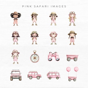 Watercolor Pink Safari Clipart Bundle, Pink Safari Girl Clipart ...