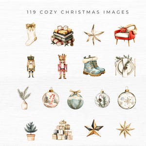 Cozy Christmas Clipart, Holiday Decor, Cute Winter Graphics, Watercolor ...