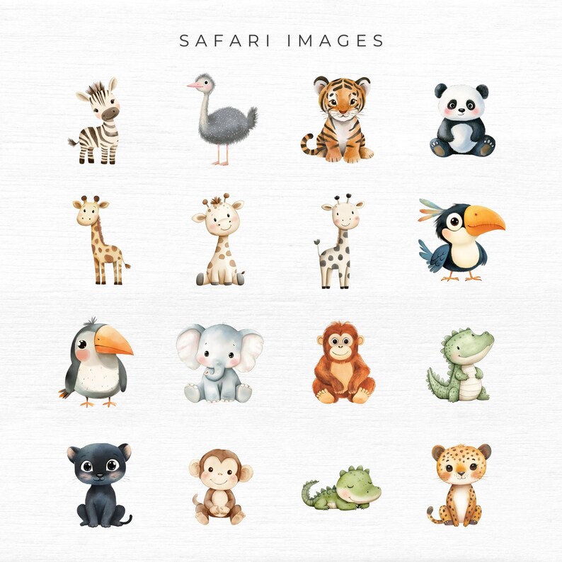 Cute Safari Animals Clipart, Jungle Animal PNG, Digital Download for ...