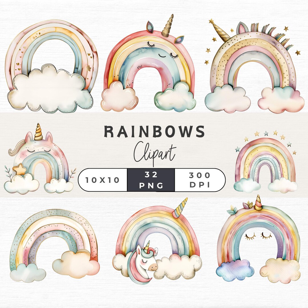 Rainbow Clipart, Rainbow PNG, Watercolor Rainbow Clip Art, Boho Rainbow ...
