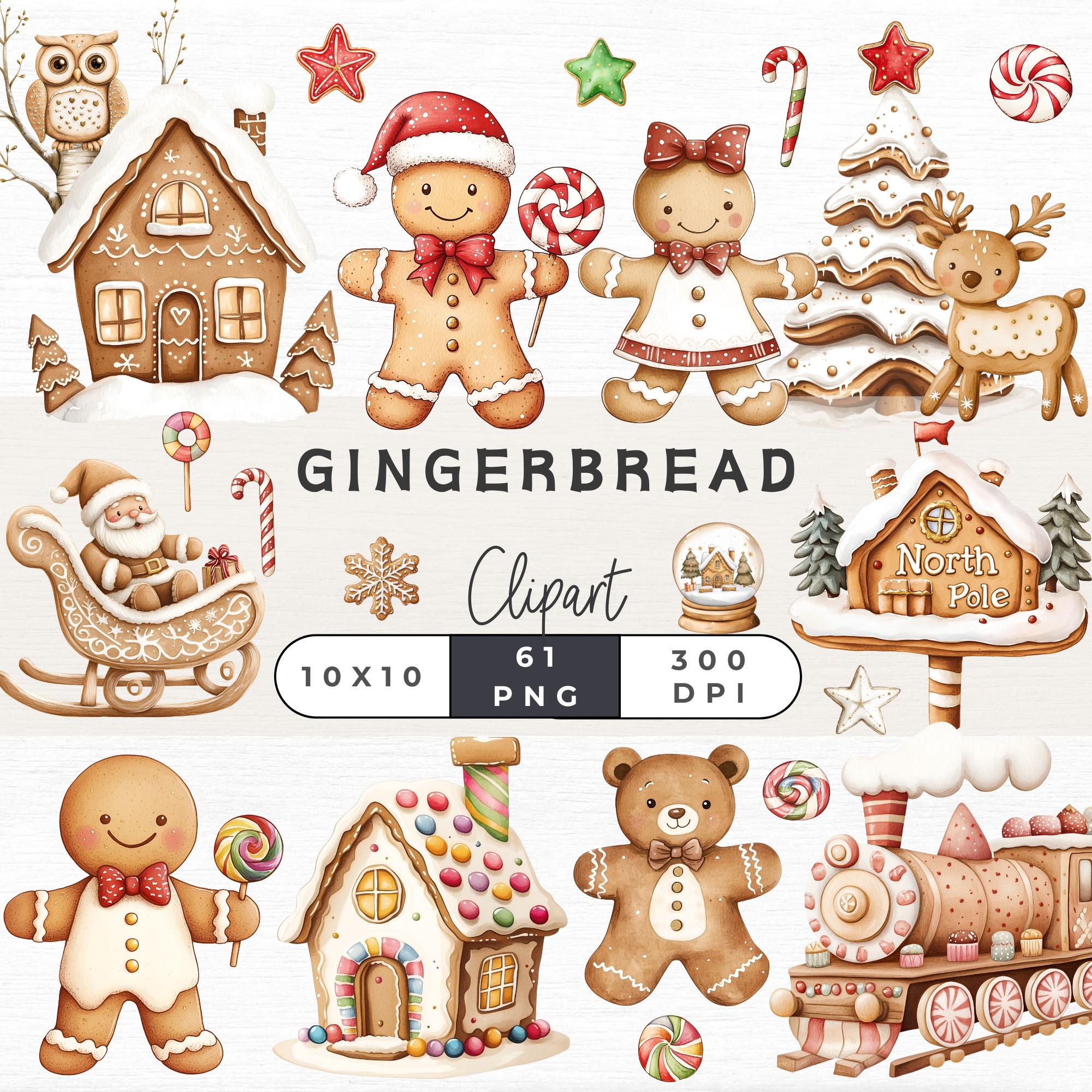 Gingerbread Clipart Bundle, Cute Christmas Cookies, Watercolor ...