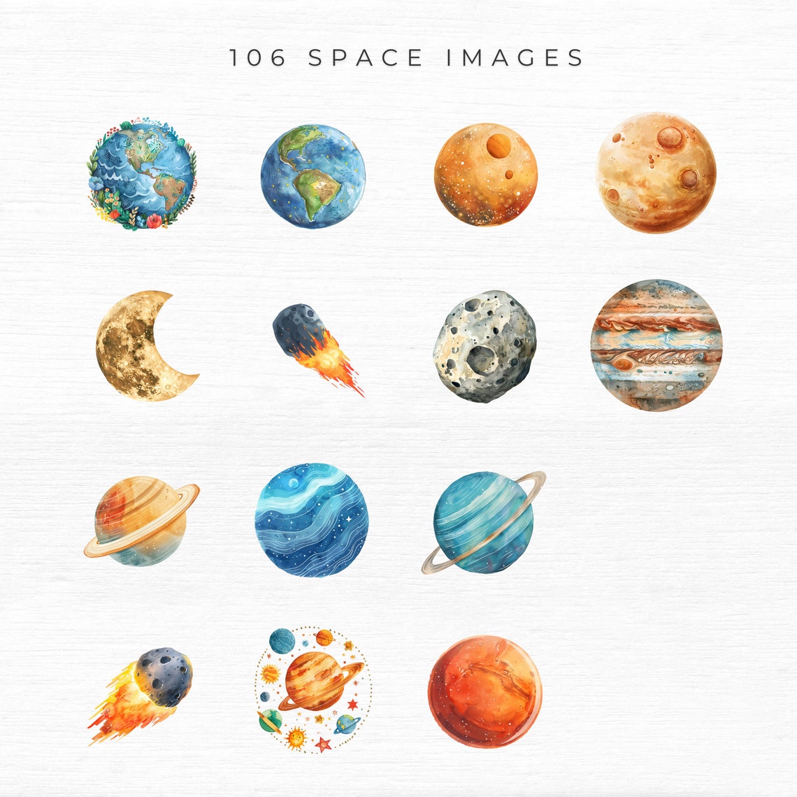 106 Watercolor Space Clipart Bundle, Astronaut PNG, Planets Clipart ...