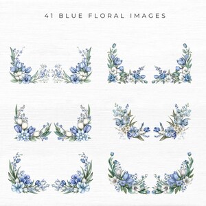 Blue Floral Clipart, Wedding Clip Art, Watercolor Floral Clipart, Tulip ...