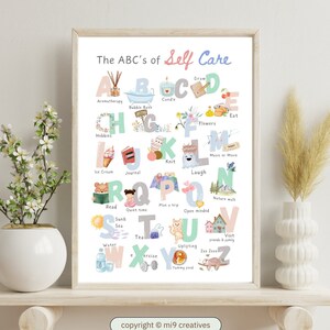 ABC List Self Care Printable, A to Z Letters Educational Posters for ...