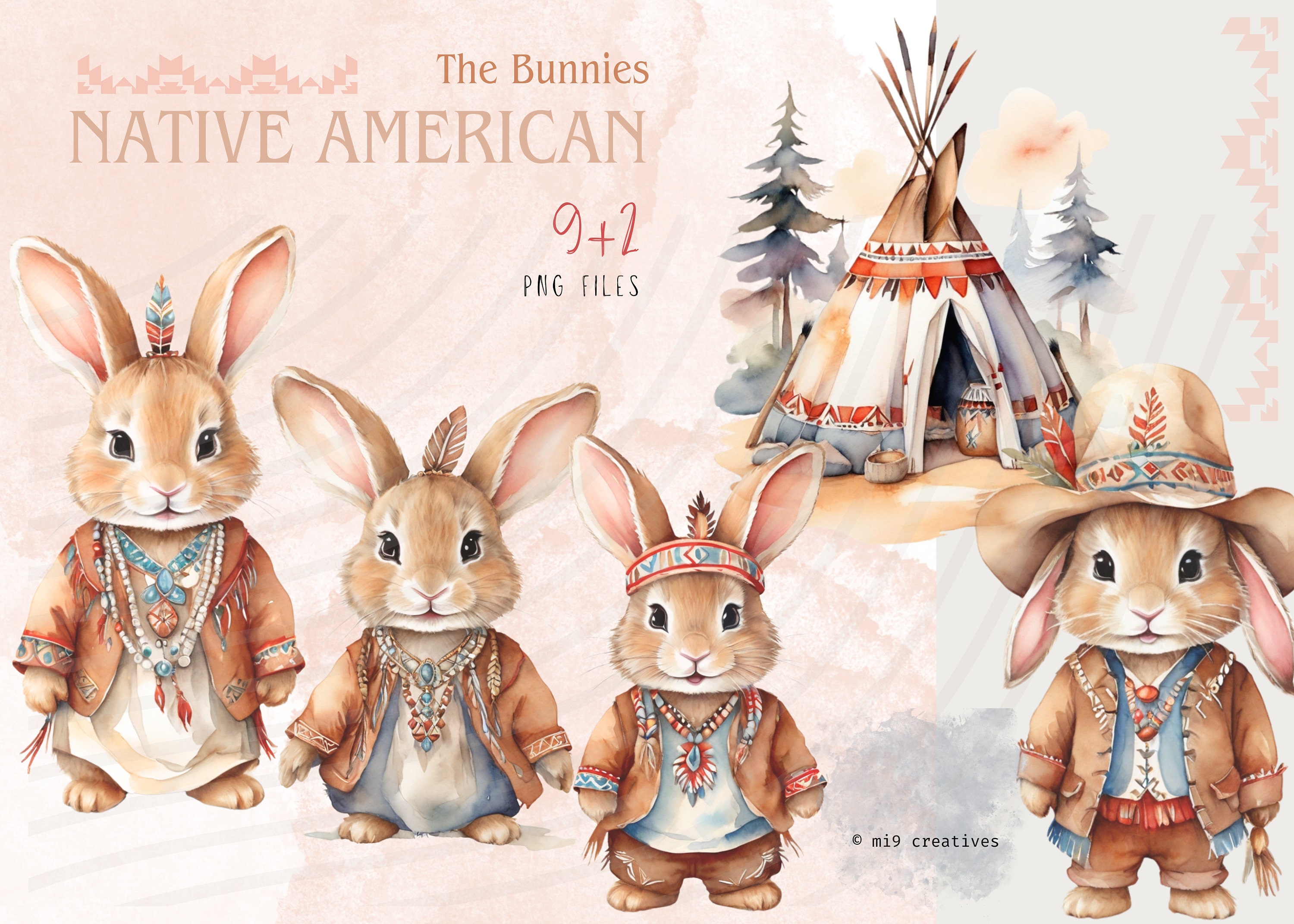 Native Americans Decor Bunny PNG Download, Baby Rabbit PNG, 4th of July ...