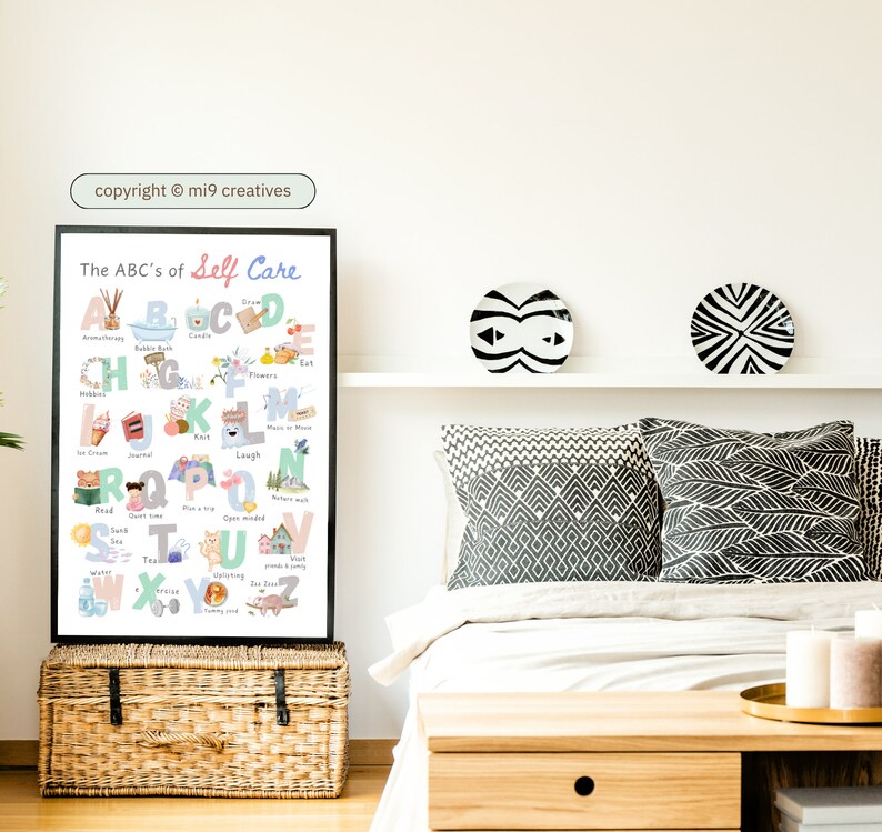 ABC List Self Care Printable, A to Z Letters Educational Posters for ...