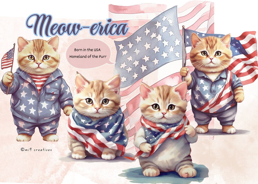 Born in America Cat Owner Clipart Animal PNG, 4th July Decor, American ...