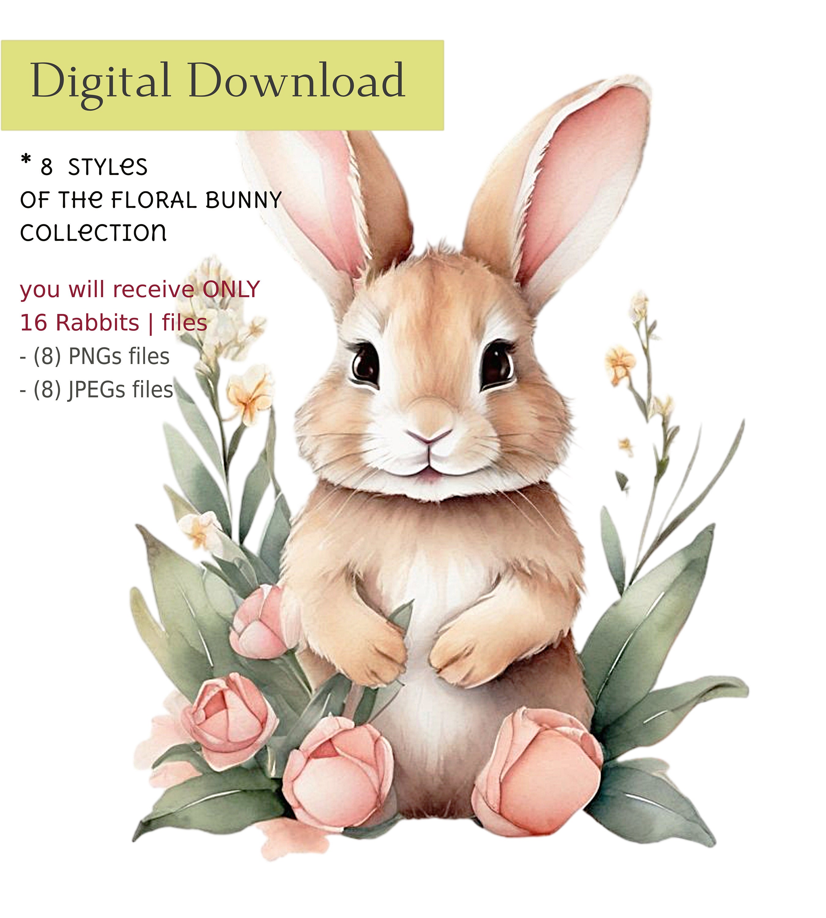 Bunny Flower Clipart Nursery Spring Art Decor,easter Rabbit Sign,floral ...