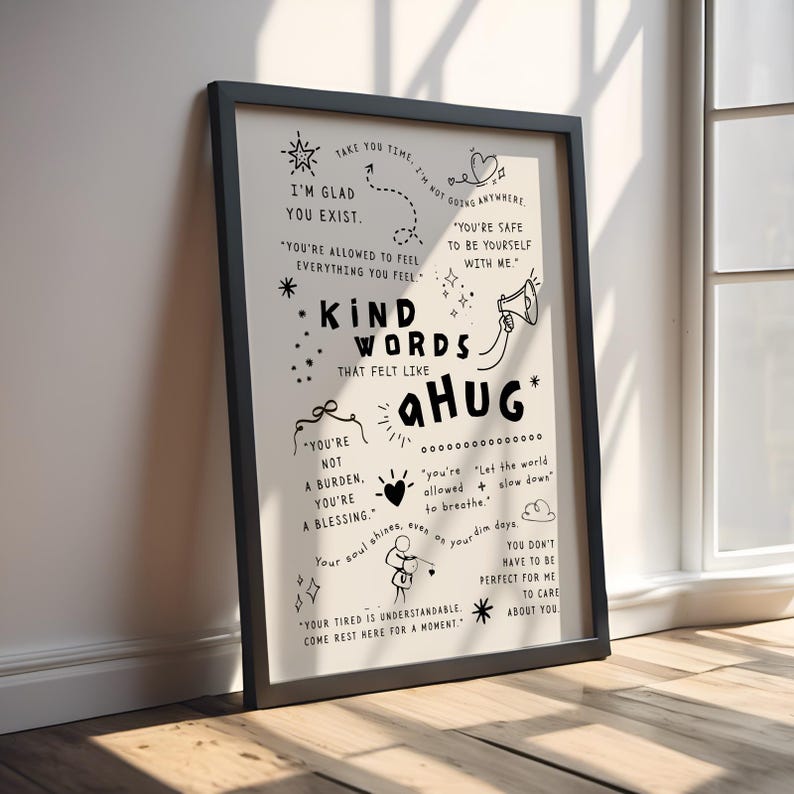 Kind Words Like a Hug Art Print, Typography Poster Wall Art, Quotes ...