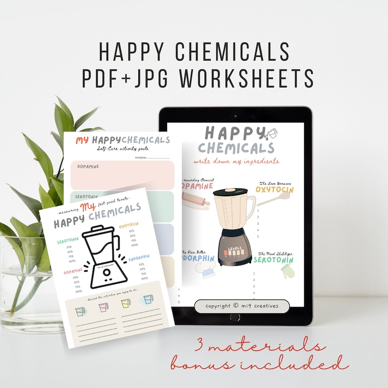 Set of 2 Wall Art Happy Chemicals Self Care Print, Mental Health ...