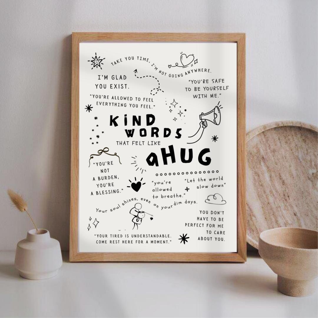 Kind Words Art Print, Motivational Typography Poster, Positive ...