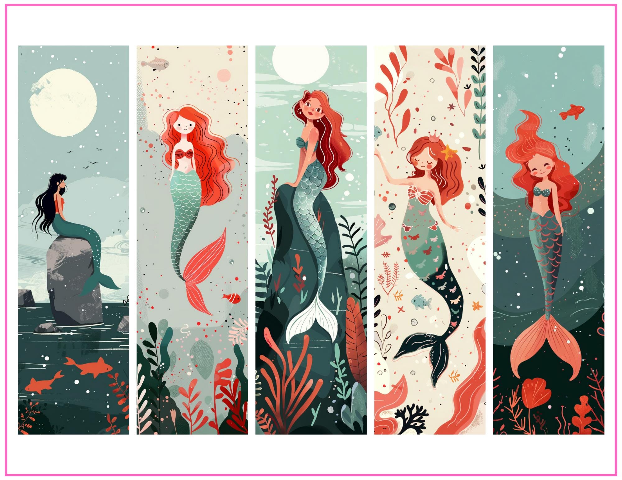 Digital Mermaid Bookmarks Set of Five - Etsy
