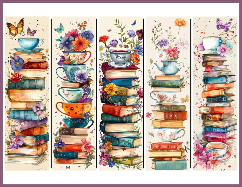 Butterflies, Books, & Tea Printable Bookmark Set - Etsy