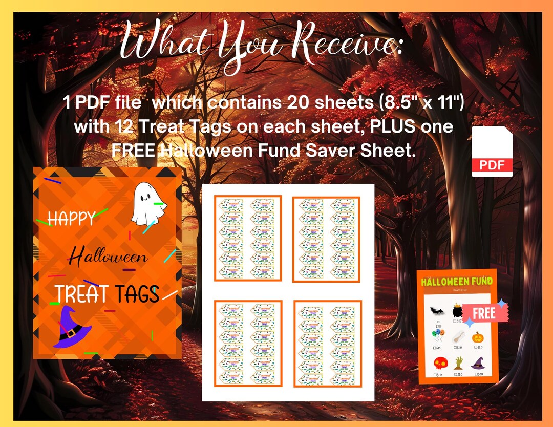 Printable Halloween Treat Bag Tags Bundle - Free Halloween Fund Saver ...