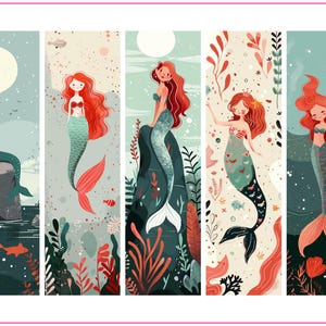 Digital Mermaid Bookmarks Set of Five - Etsy