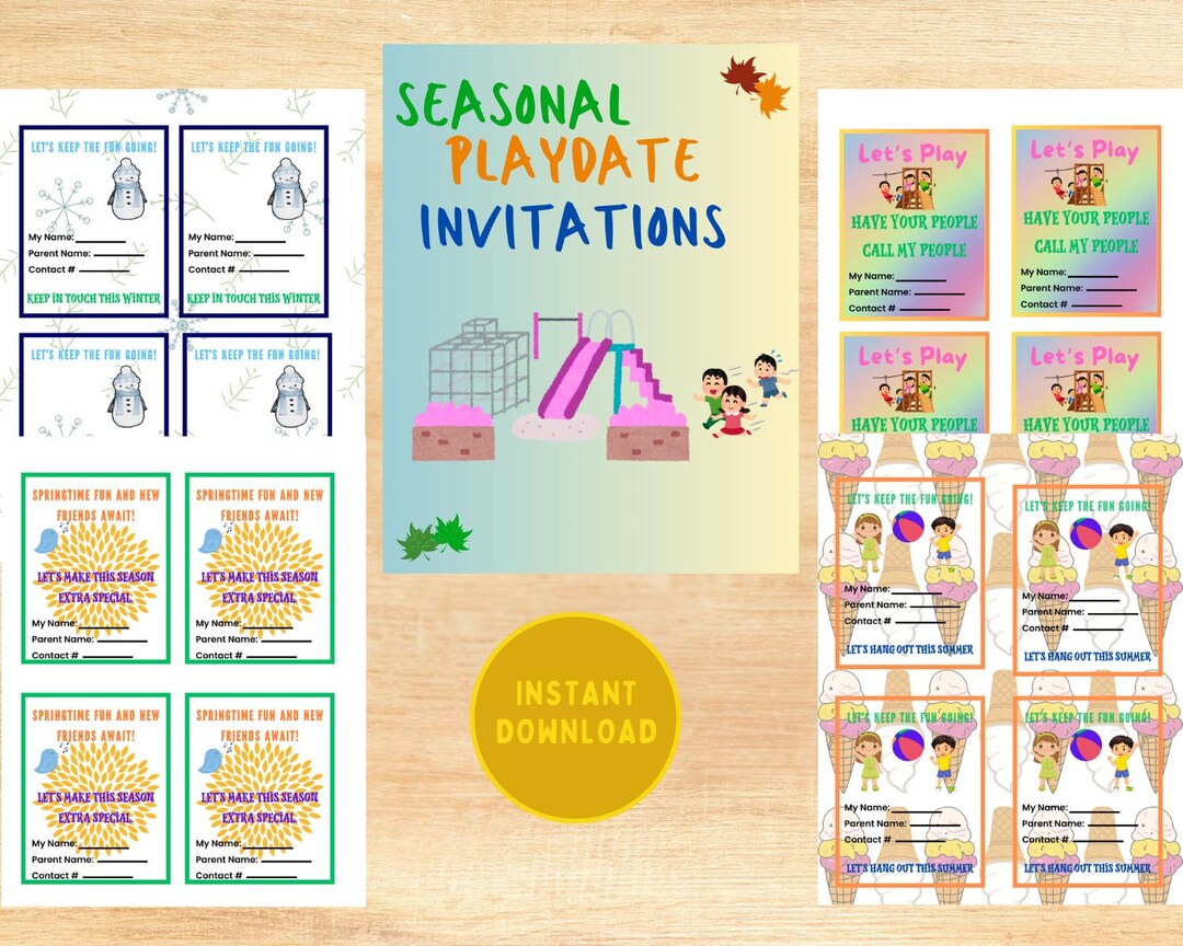 Printable Play Date Invitations Bundle - Seasonal Designs - Etsy