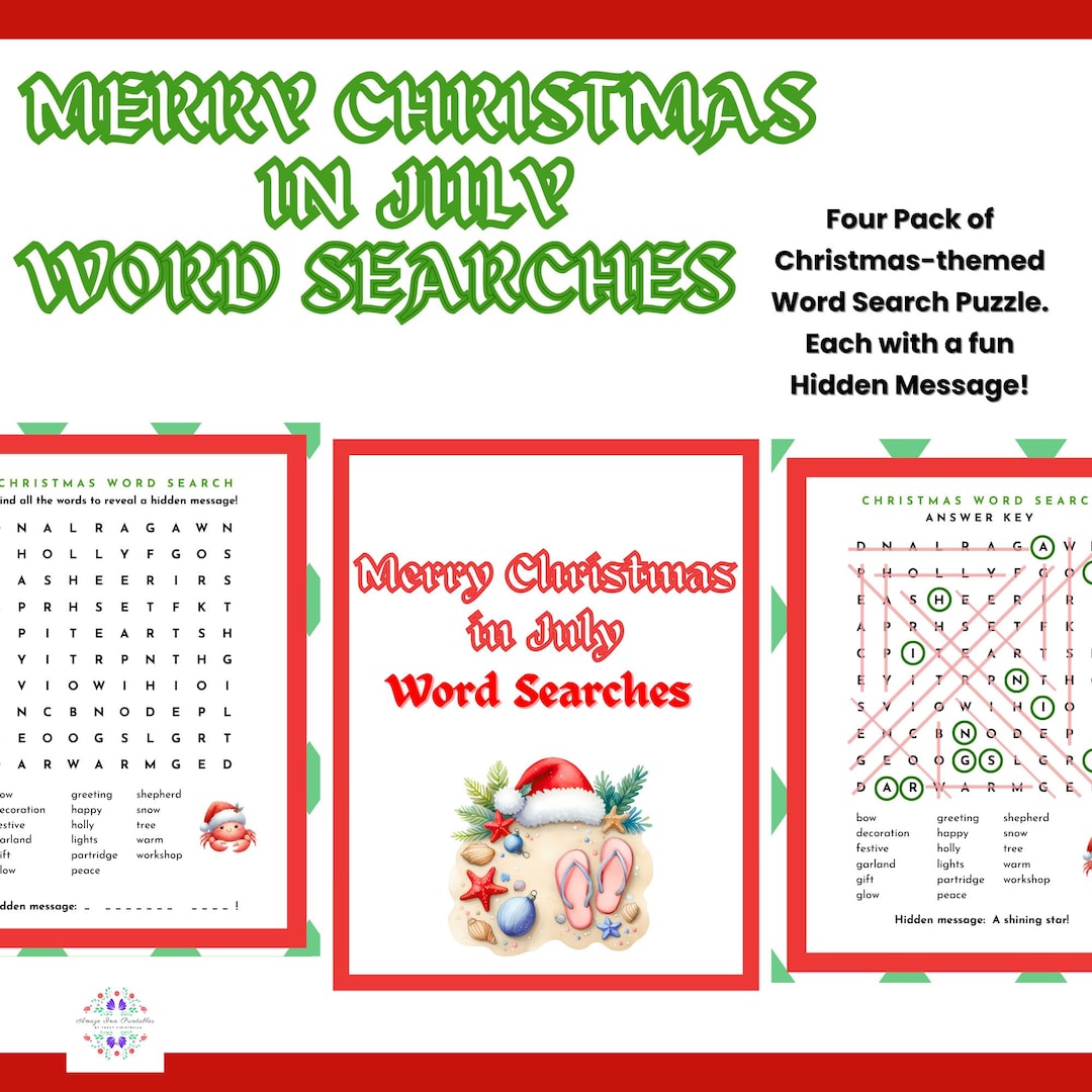 Christmas in July Word Search: Printable Holiday Puzzles | PDF Download ...