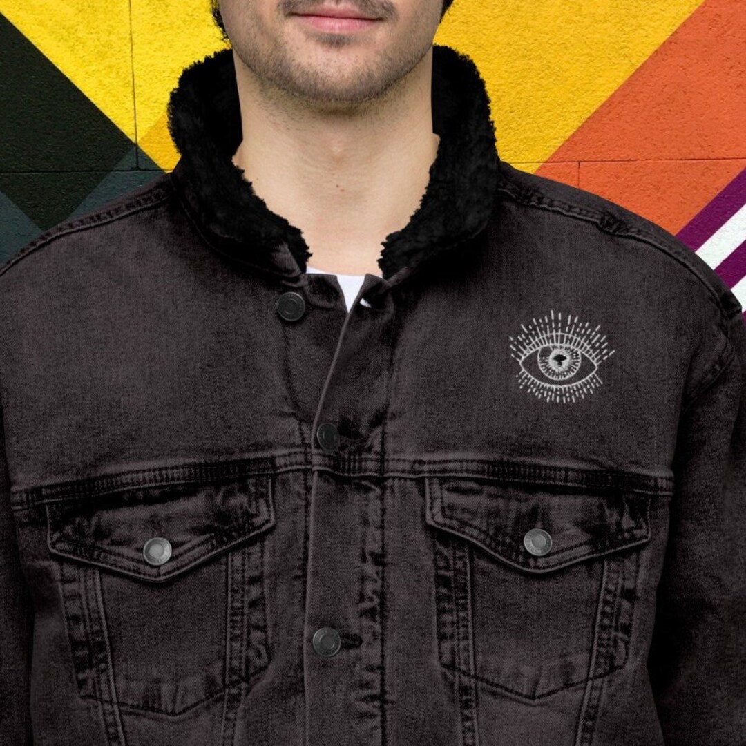 Denim Sherpa EMBROIDERED MUSHROOM Jacket for Men and Women Recycled ...