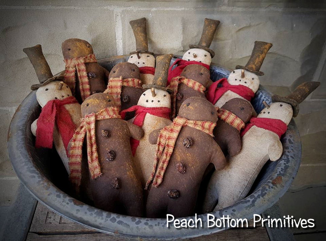 DIGITAL FILE Primitive Christmas Winter Snowman~gingerbread Man Doll ...