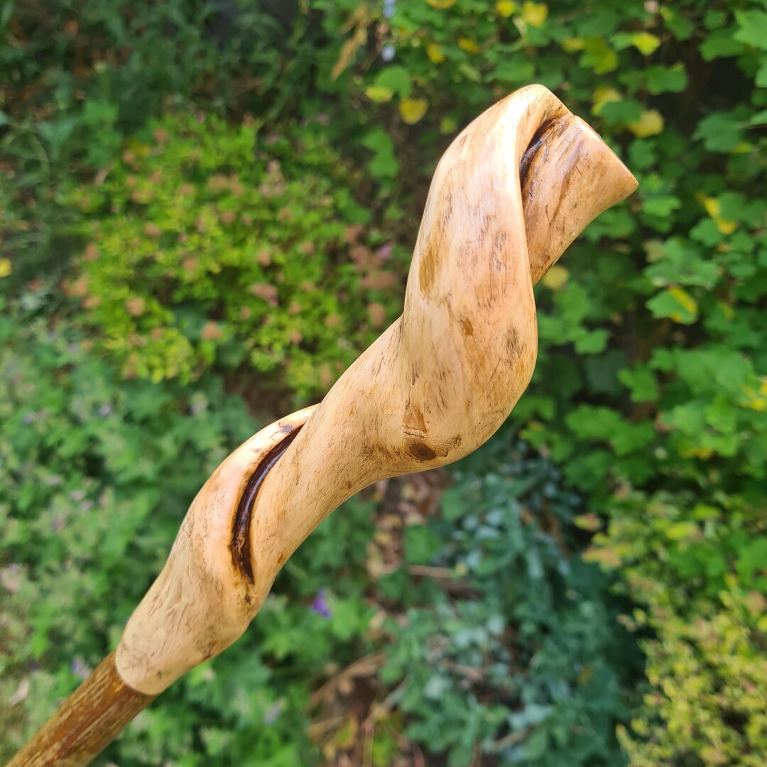 Hand Crafted Rustic Natural Wooden Twisted Hazel Walking Stick, Hiking ...