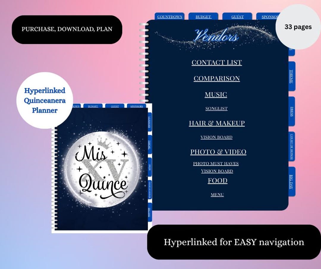 Editable XV Planner | Quinceañera Planning PDF | 33 Pages | Hyperlinked ...